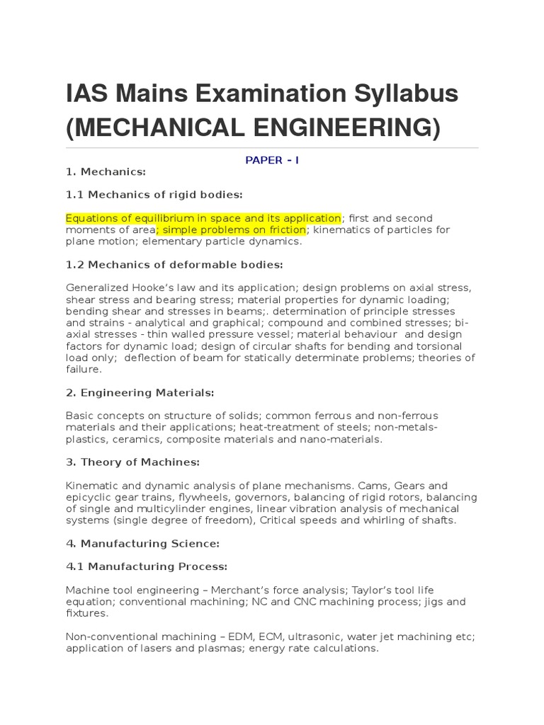 IAS Mains Examination Syllabus | PDF | Fluid Dynamics | Stress (Mechanics)