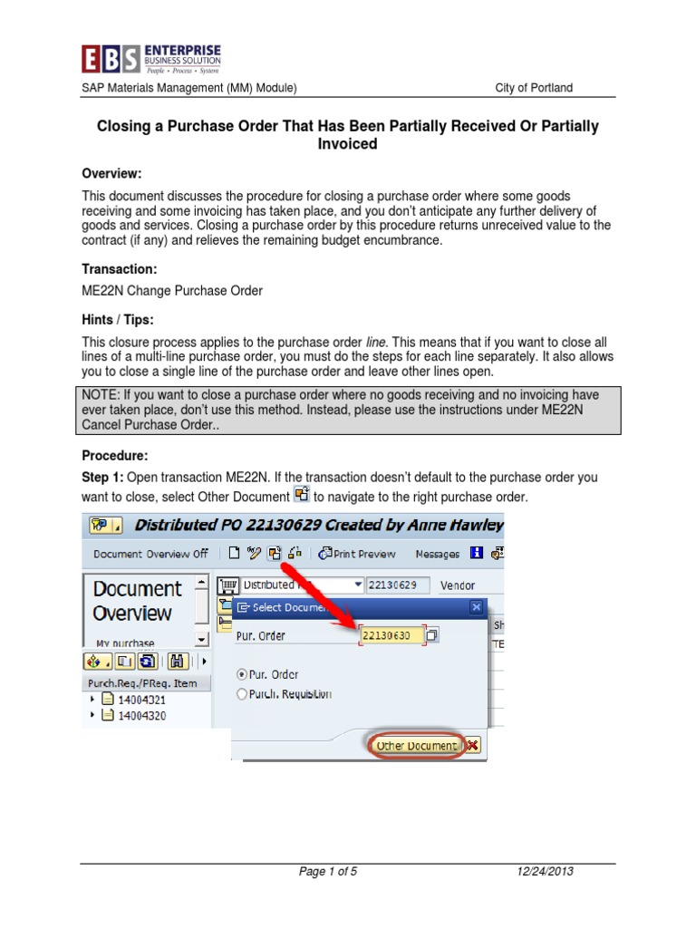 PO - Closing A Partially Received Purchase Order | PDF | Invoice | Business