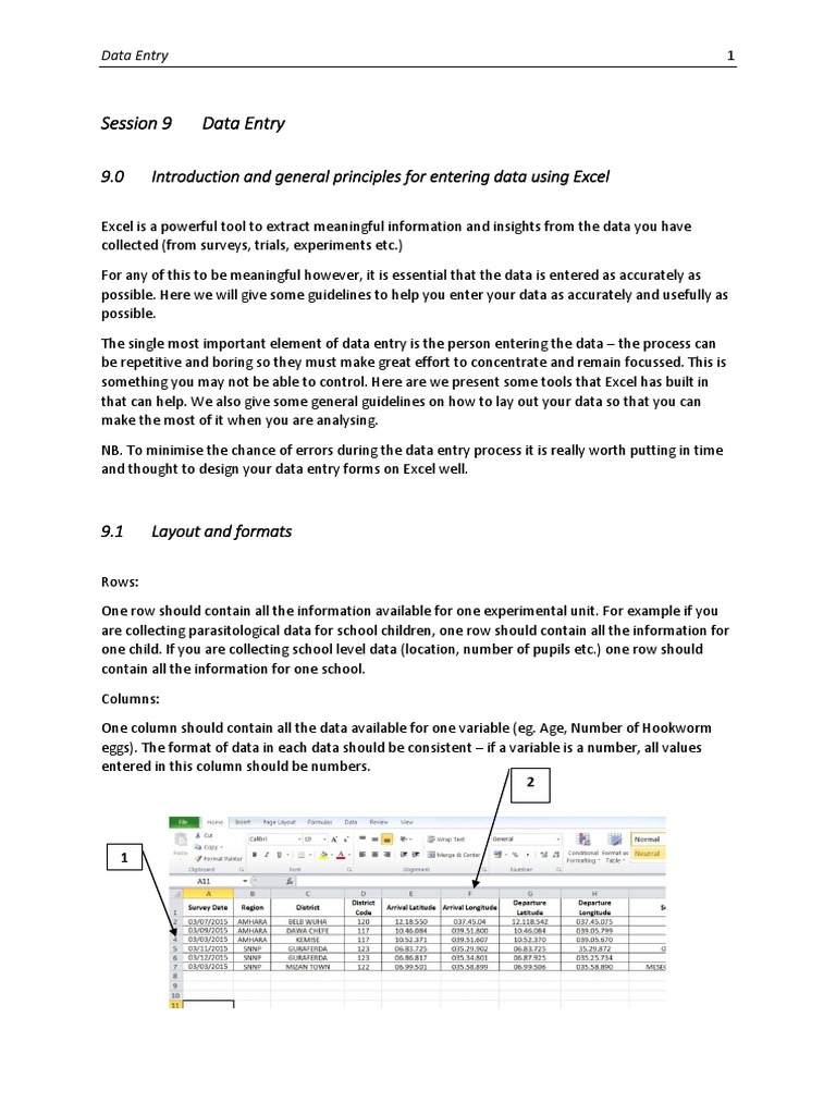 Session 9 Data Entry: 9.0 Introduction and General Principles For ...