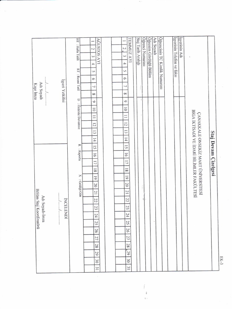 10-Staj Devam Cizelgesi | PDF