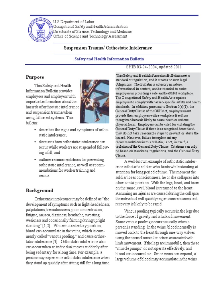 Suspension Trauma Orthostatic Intolerance OSHA | PDF | Vein ...