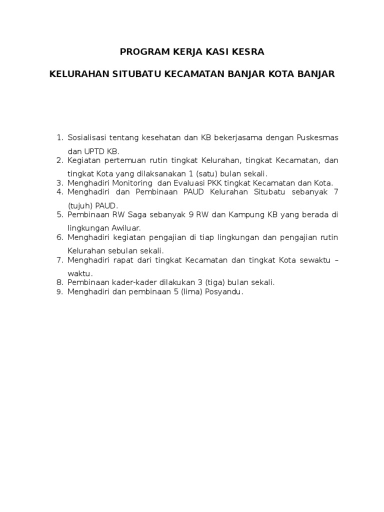 Program Kerja Kasi Kesra | PDF