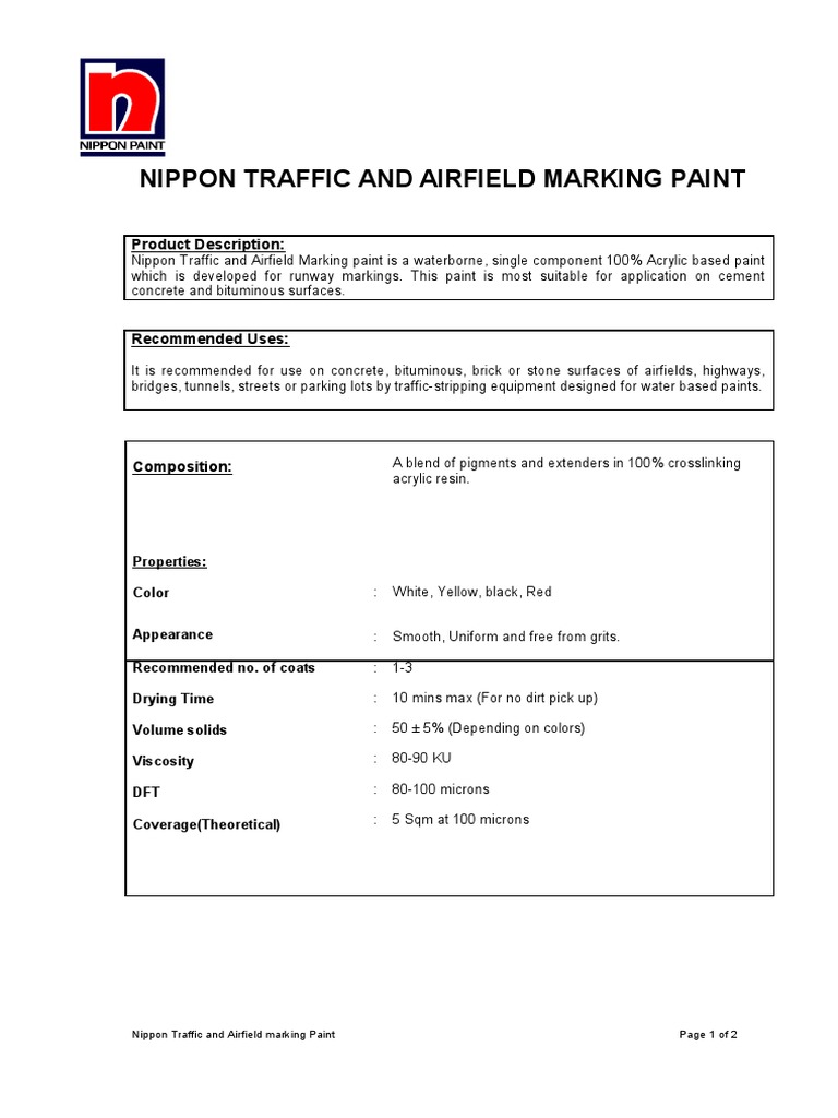 TDS NP Traffic and Airfield Marking Paint (N) | PDF | Paint | Chemistry