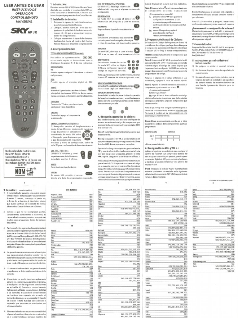 Manual Control SKY PDF | PDF