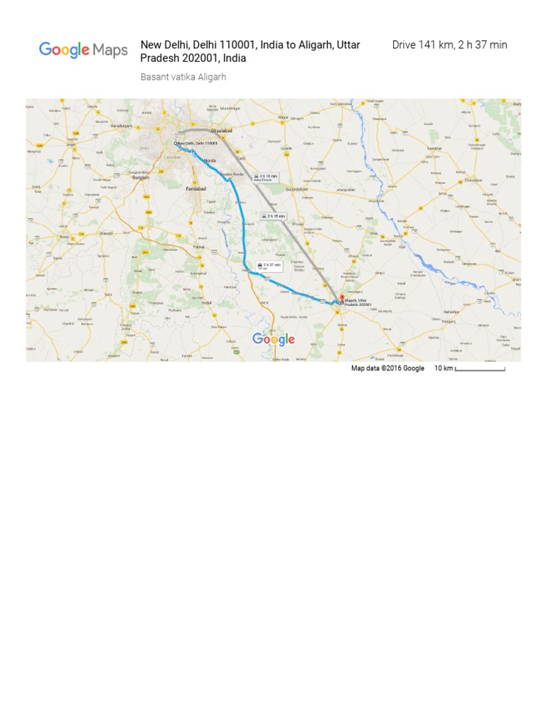 Delhi to Aligarh Distance and Route | PDF