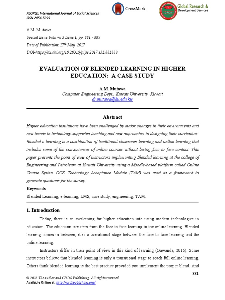 Evaluation of Blended Learning in Higher Education A Case Study ...
