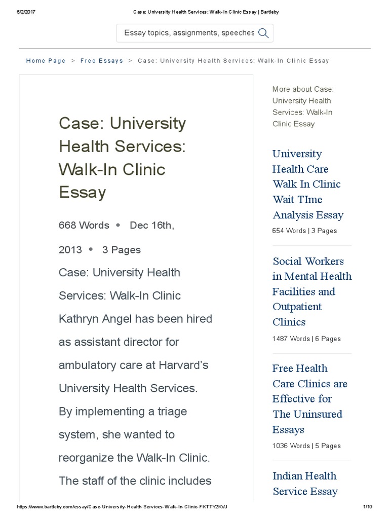 Case - University Health Services - Walk-In Clinic Essay - Bartleby ...