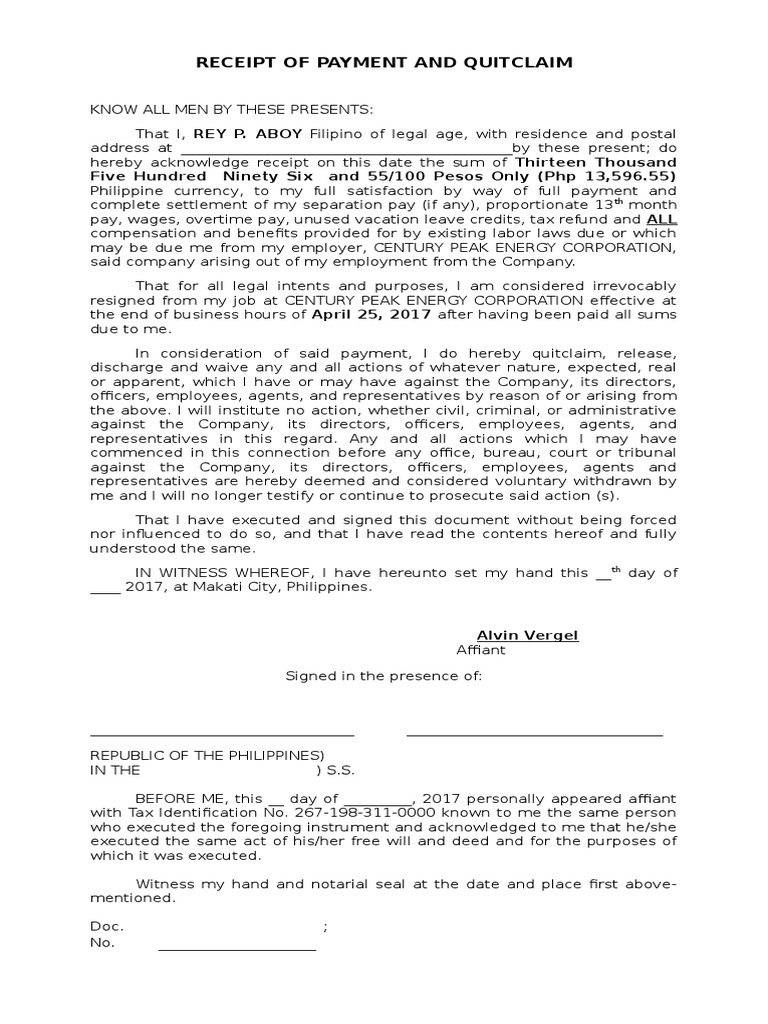 Quit Claim Sample | Employment | Politics