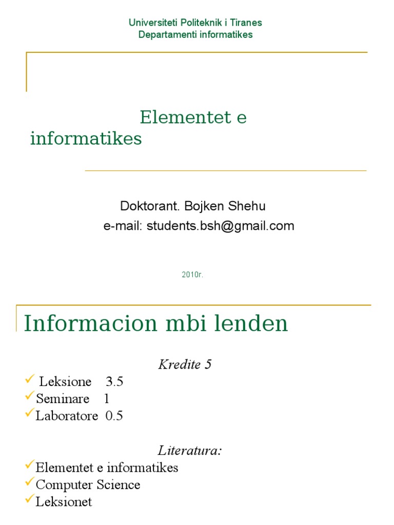 Leksioni 1 Elementet e Informatikes | PDF