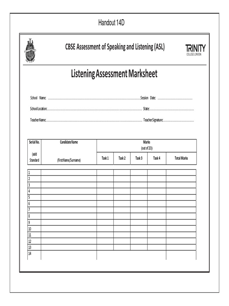 Listening Marksheet | PDF | Standardized Tests