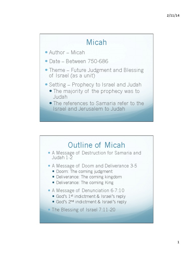 Micah: A Message of Destruction For Samaria and Judah 1-2 A Message of ...