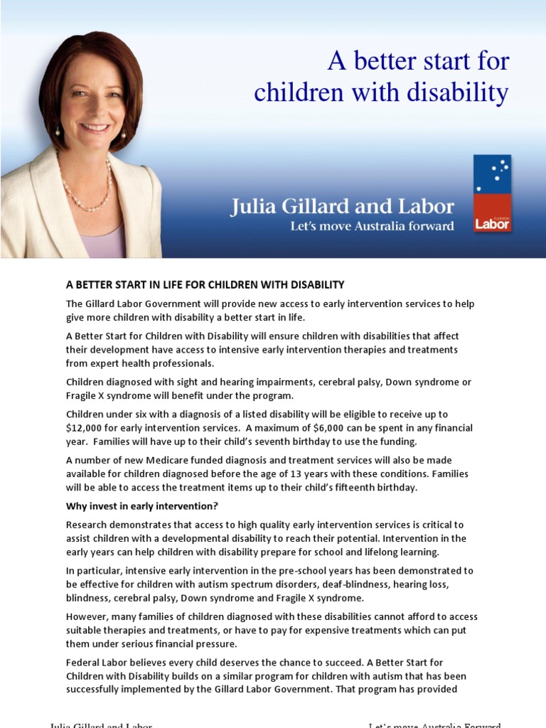 Early Intervention - A Better Start For Children With Disability - Fact ...