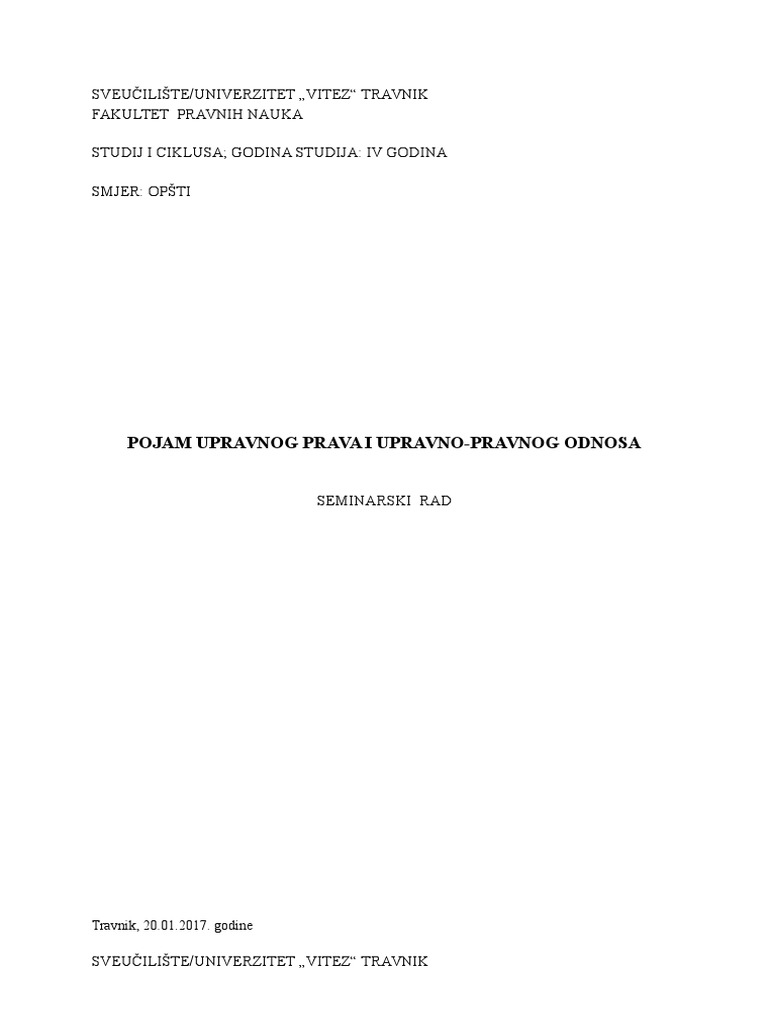 POJAM UPRAVNOG PRAVA I UPRAVNO-PRAVNOG ODNOSA - Seminarski | PDF