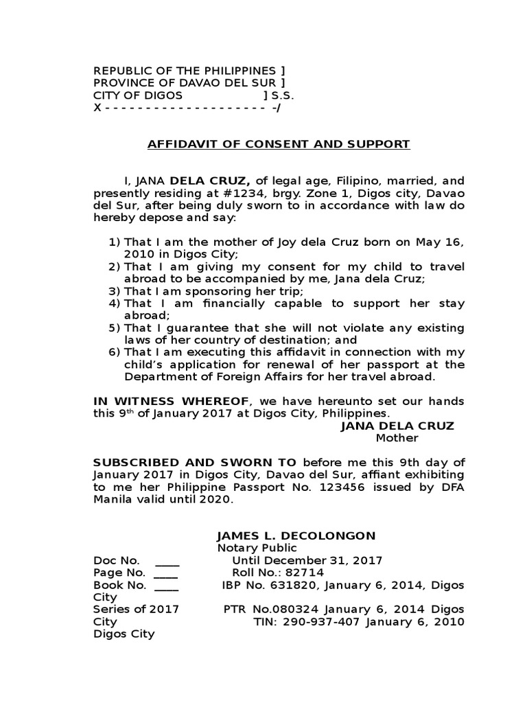 Affidavit of Support and Consent | PDF