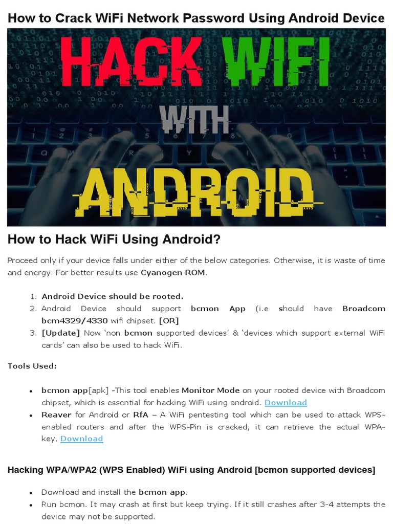 Crack WiFi Network Password Using Android Device PDF | PDF | Wi Fi ...