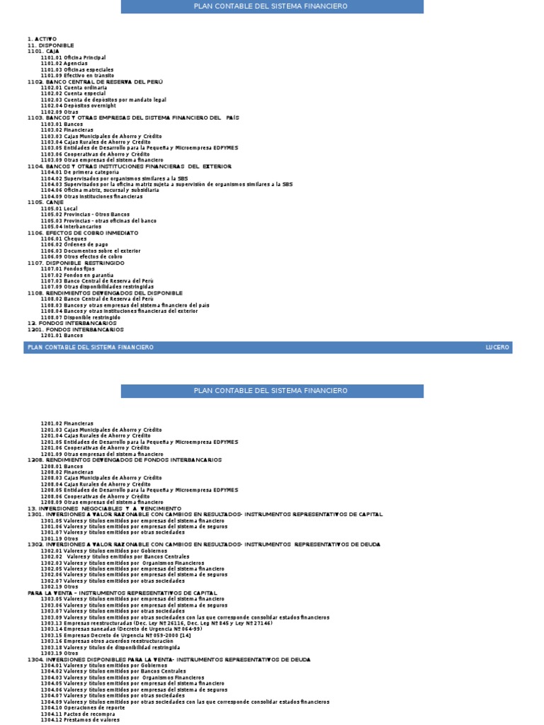 Plan Contable Bancario Imprimir | Sistema financiero | Bancos