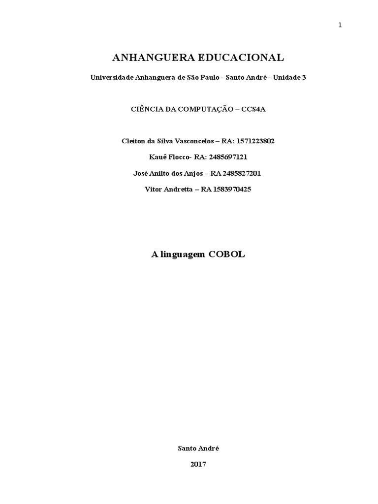 Linguagem COBOL - História | PDF | Linguagem de programação | Compilador