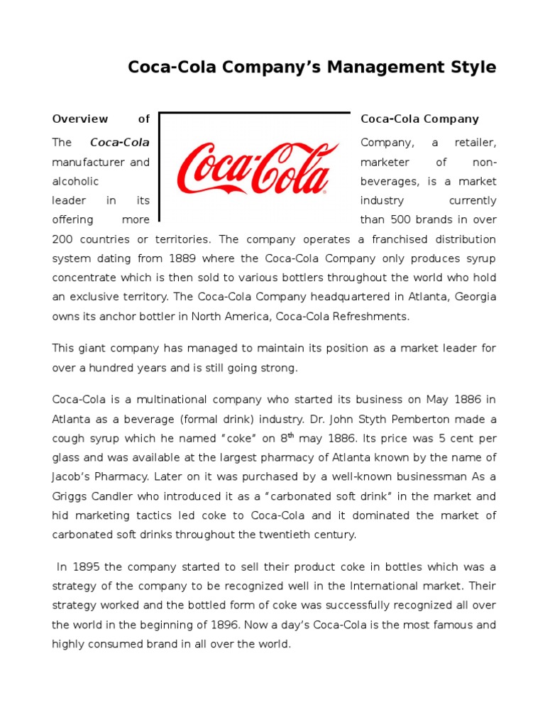 Assignment on Coca-Cola's Management Style | Coca Cola | Leadership
