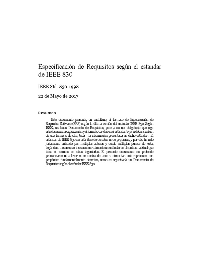 Guia ERS - Estandar IEEE 830 | PDF | Objeto (informática) | Software