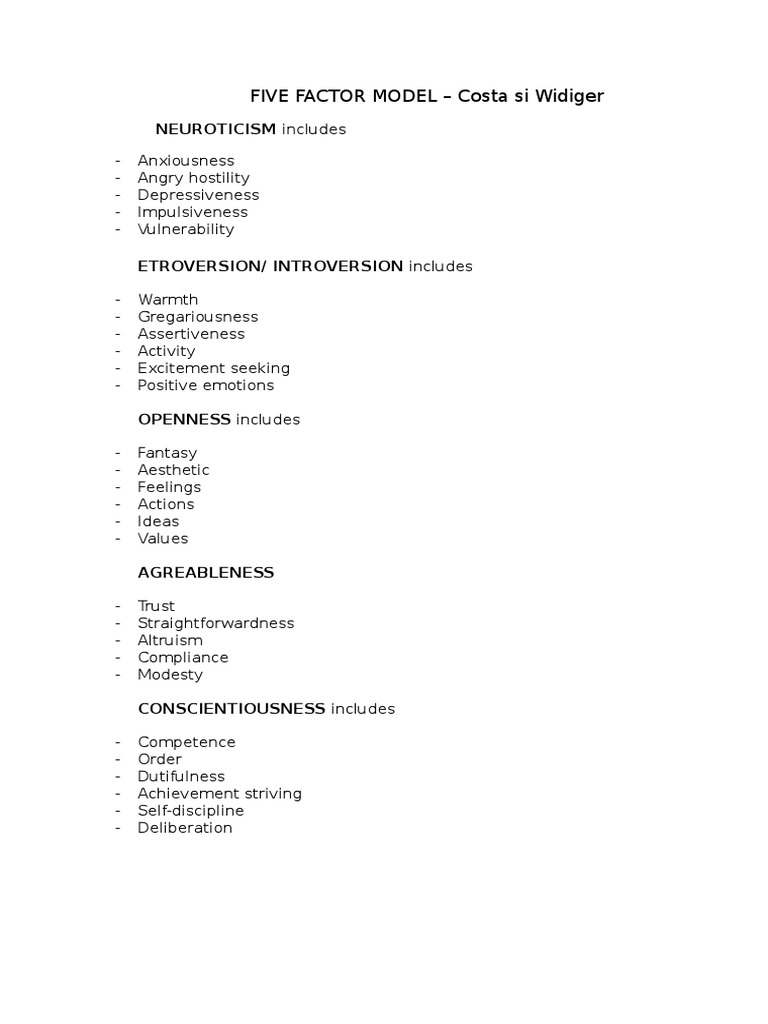 Five Factor Model Costa Si Widiger | PDF