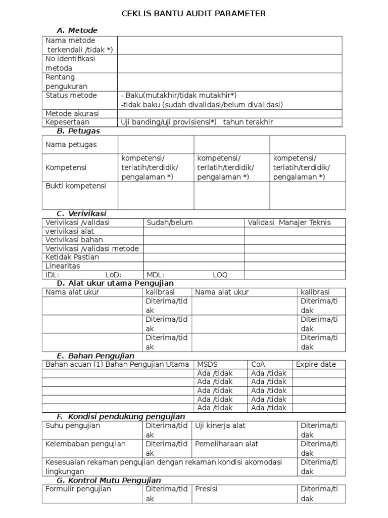Ceklis Bantu Audit Parameter | PDF