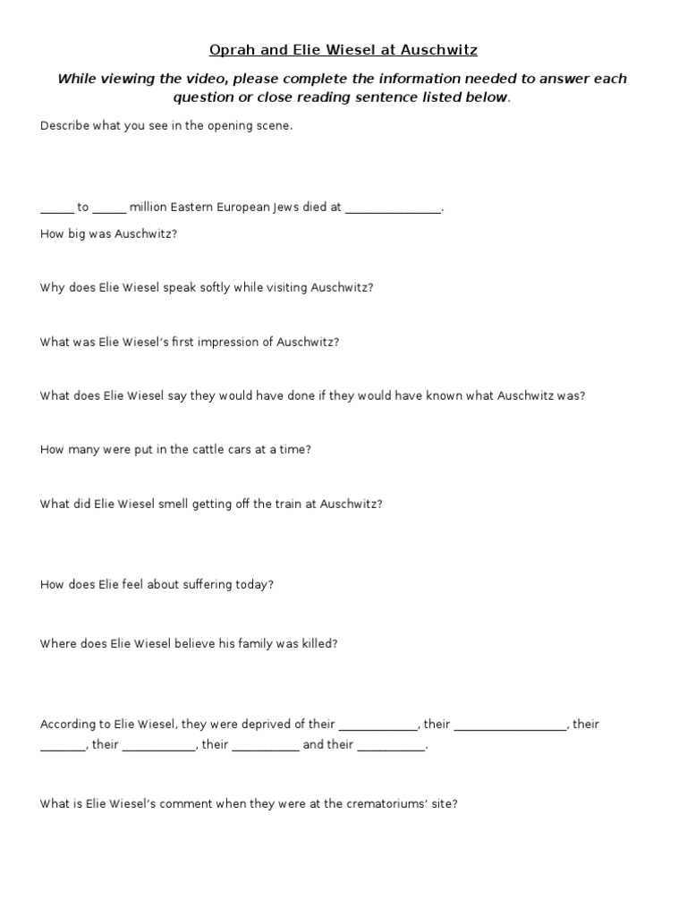 Oprah and Elie Wiesel at Auschwitz | PDF | Auschwitz Concentration Camp ...