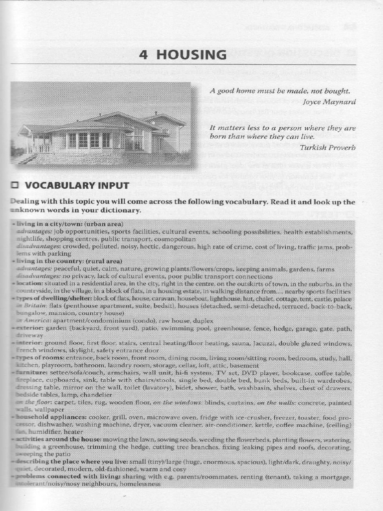 4 Housing: F Vocabulary Input | PDF | Apartment | Sowing