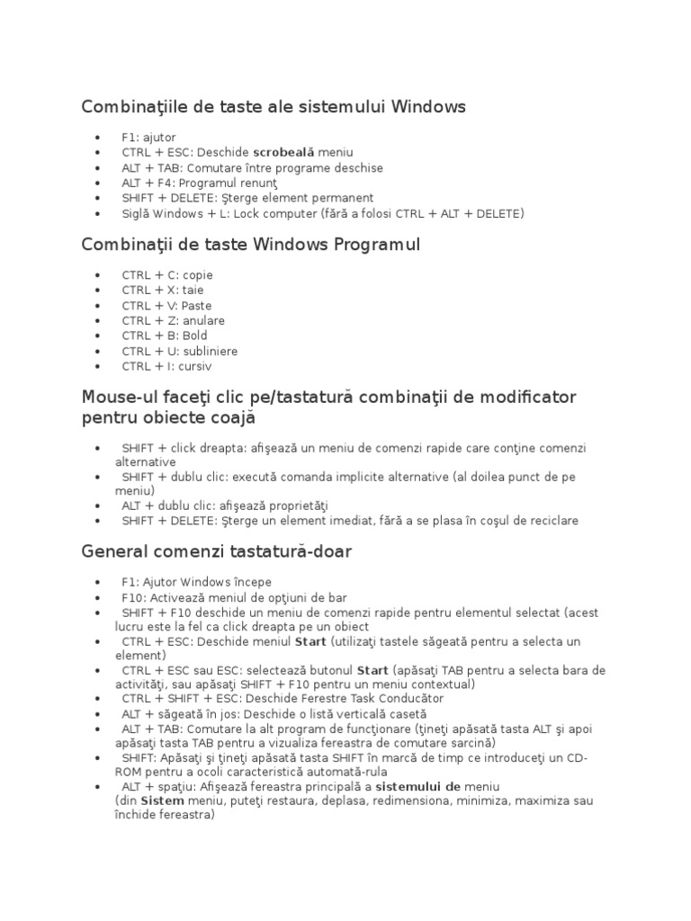 Taste Combinatii de Taste | PDF