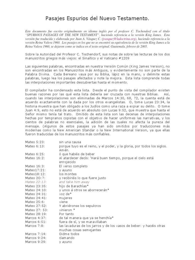 Pasajes Espurios Del Nuevo Testamento PDF | PDF