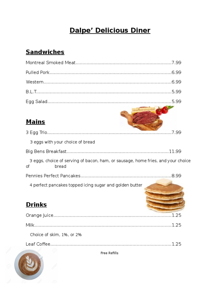 Dalpe’ Delicious Diner Menu | PDF | Cooking, Food & Wine | Home & Garden