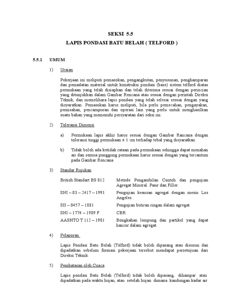 SEKSI 5.5 Lapis Pondasi Batu Belah (Telford) | PDF