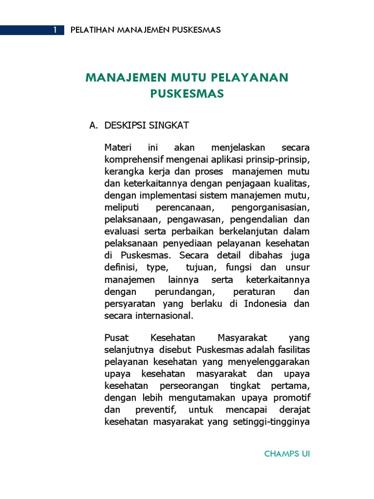 Modul Mutu Pelayanan Puskesmas | PDF