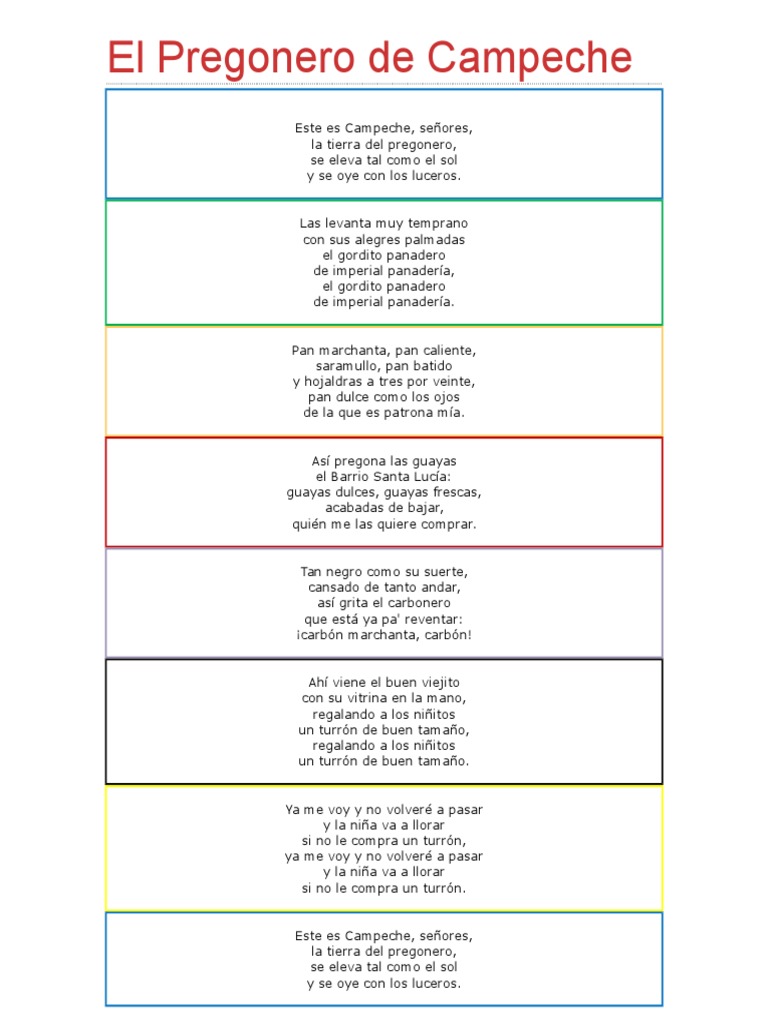 El Pregonero de Campeche: Canción y Letras | PDF