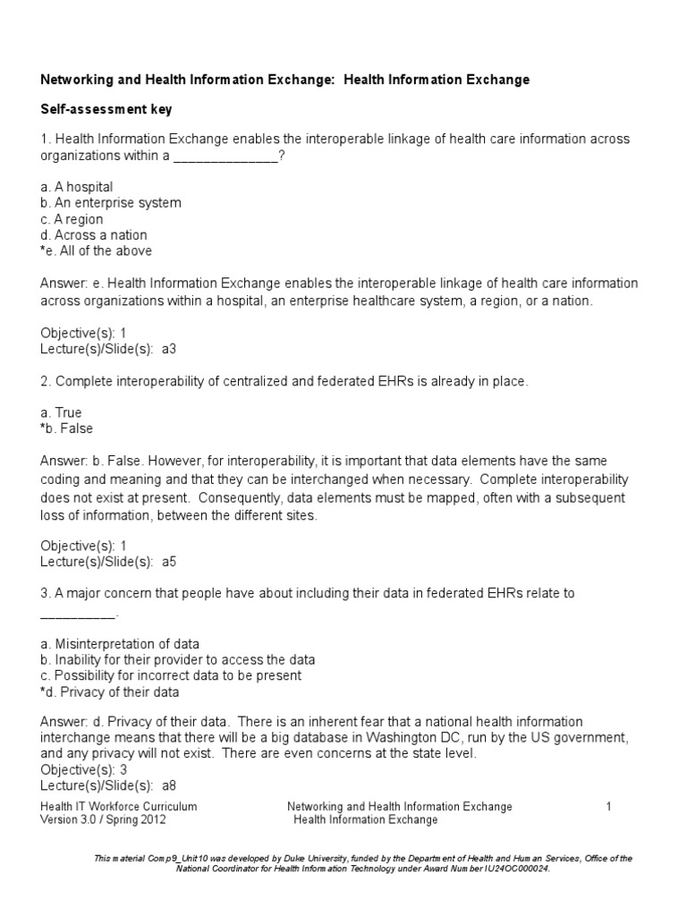 Comp9 Unit10 Self Assess Key | PDF | Health Informatics | Electronic Health Record