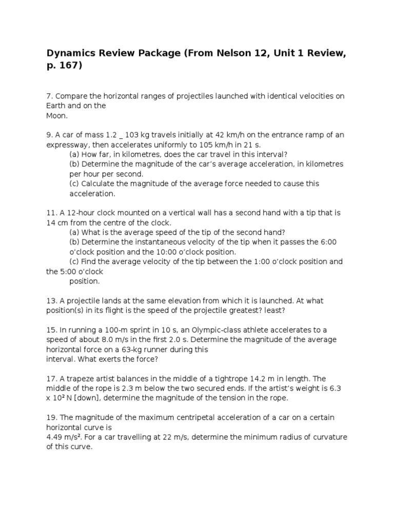 Dynamics Review Package Nelson Pdf Acceleration Speed