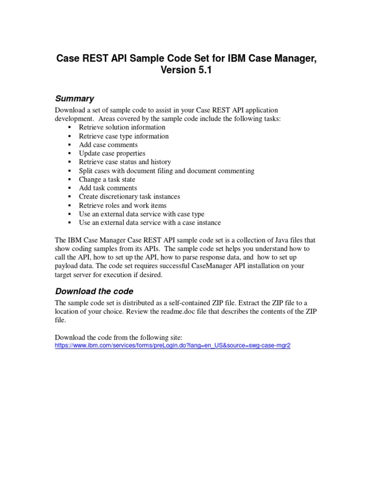 Case REST API Sample Code Set For IBM Case Manager Version 5 | Download Free PDF | Application ...