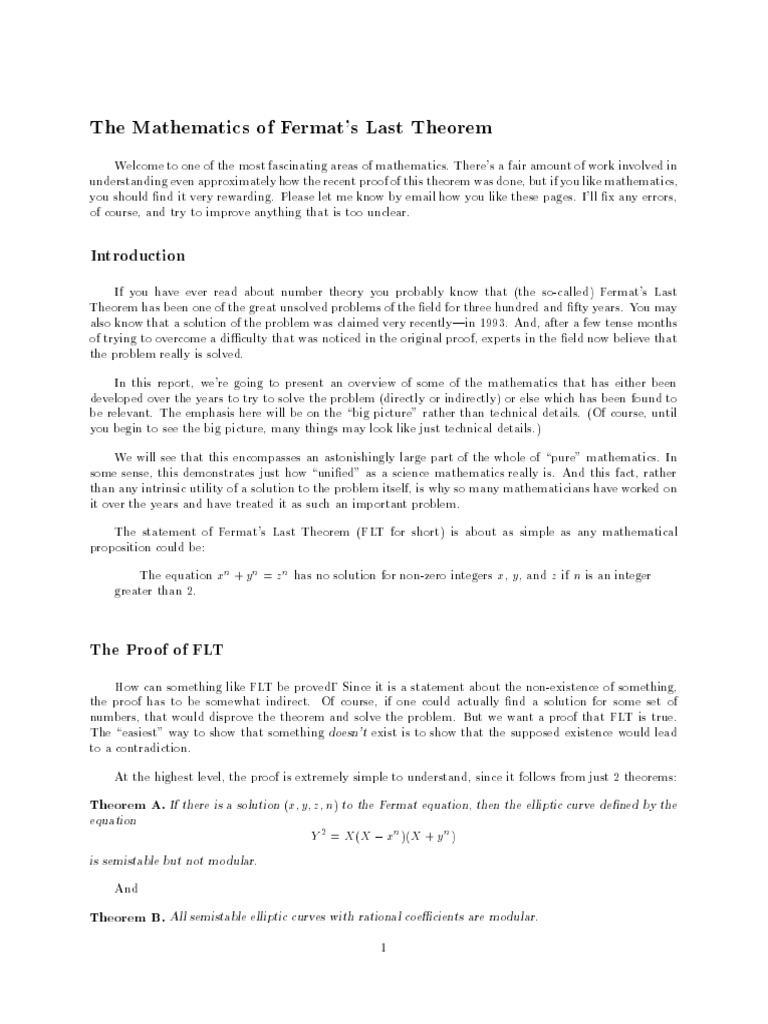 The Mathematics of Fermat's Last Theorem | PDF | Group (Mathematics ...