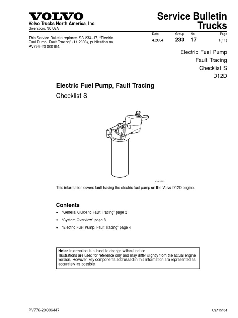Volvo D12 Electric Fuel Pump Troubleshooting | PDF | Electrical ...