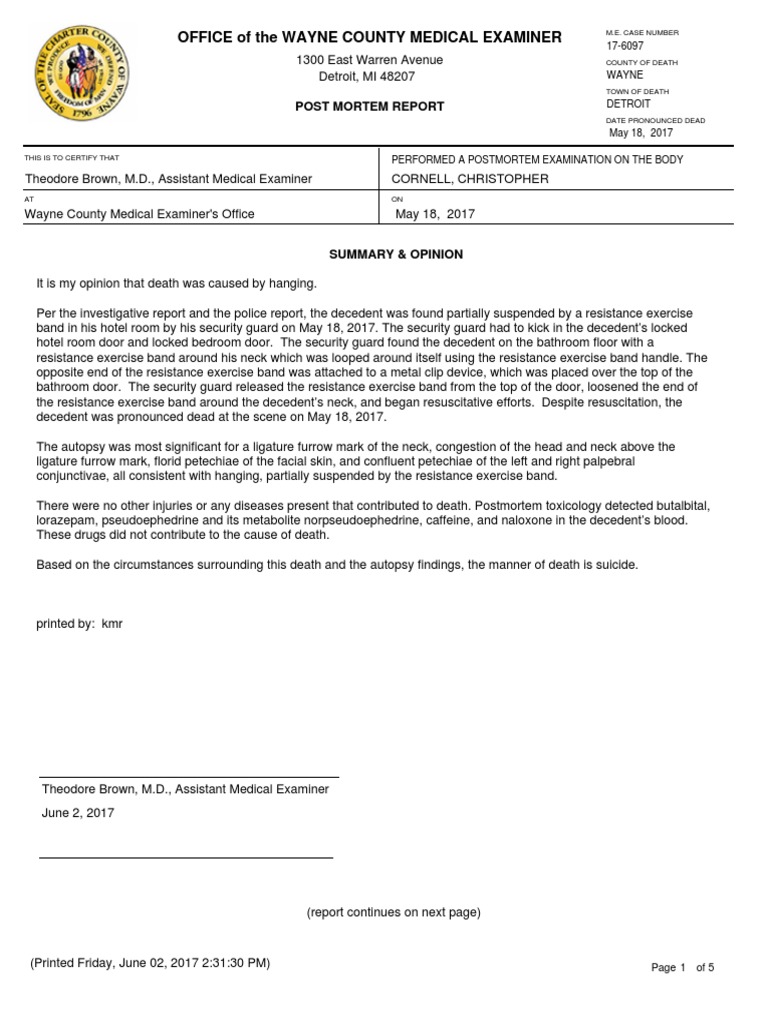 Autopsy Report Chris Cornell | Neck | Autopsy