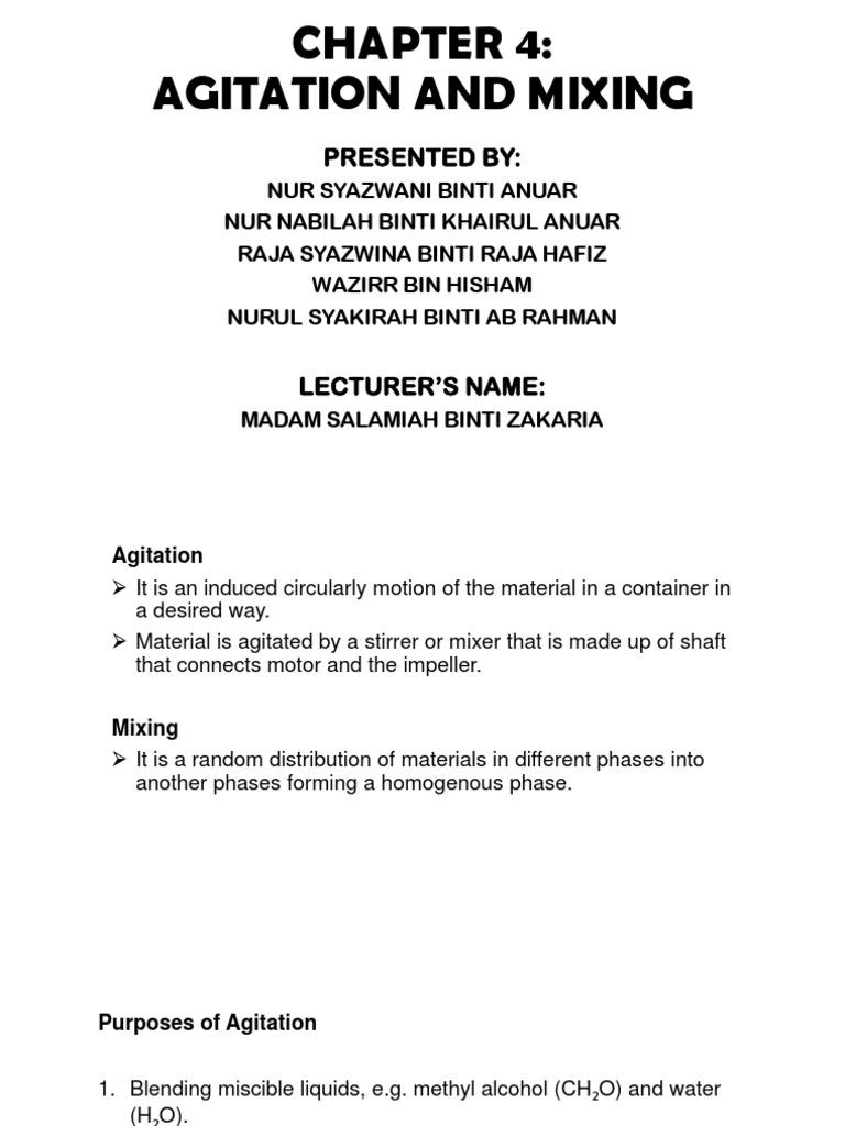 Agitation & Mixing.pptx | Liquids | Fluid Mechanics