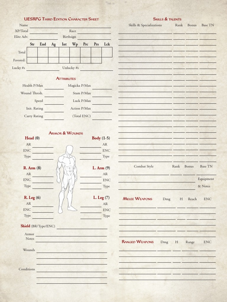 UESRPG 3e - Character Sheet v2 | PDF