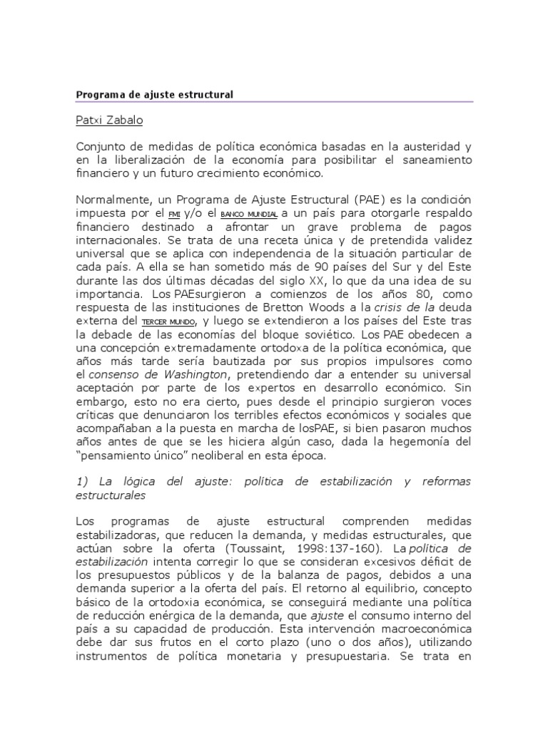 Programa de Ajuste Estructural (PAE) | PDF | Ajuste estructural | Fondo ...