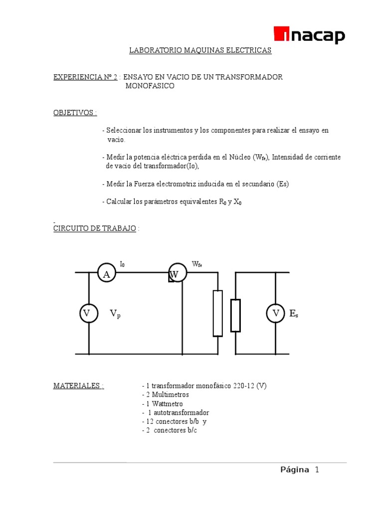Ensayo Vacio Transformador | PDF