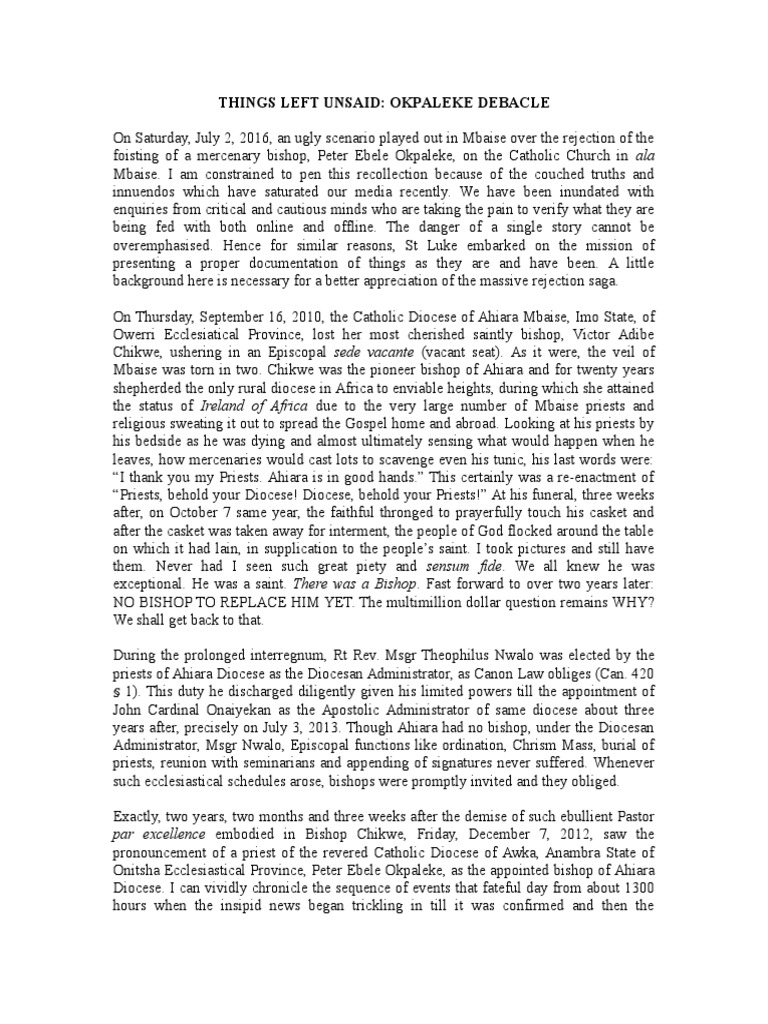 Things Left Unsaid | PDF | Ordination | Diocese