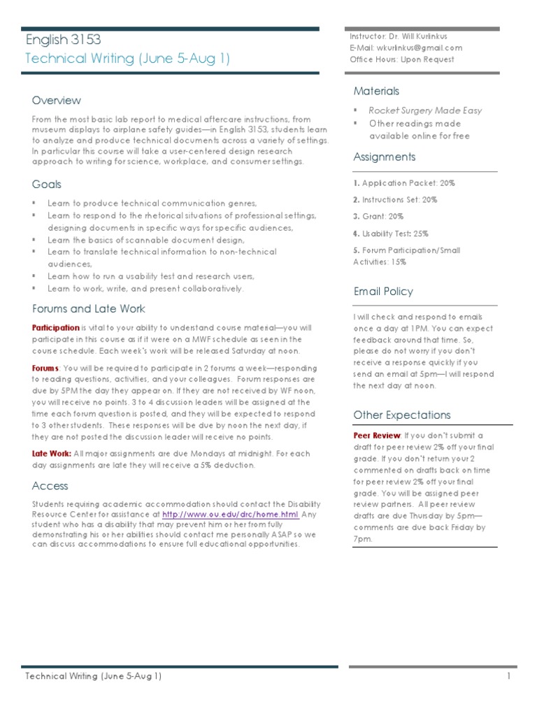 Tech Writing Syl Lab Us | PDF | Usability | Homework
