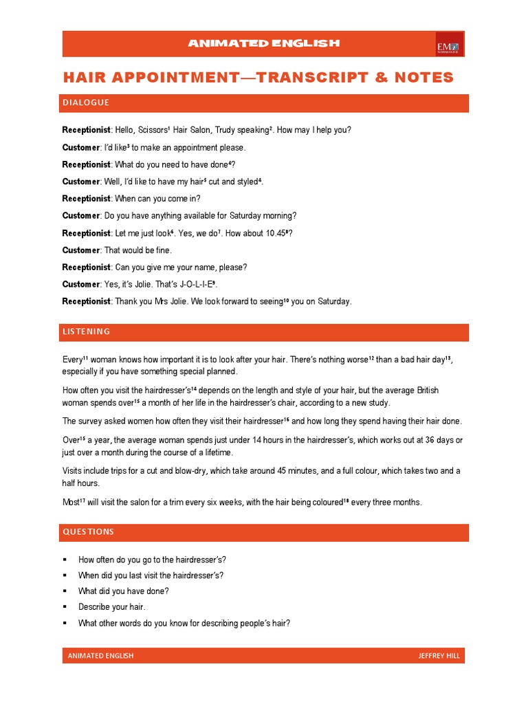 A Look at Hair Appointments and Styling: A Transcript and Analysis of a ...