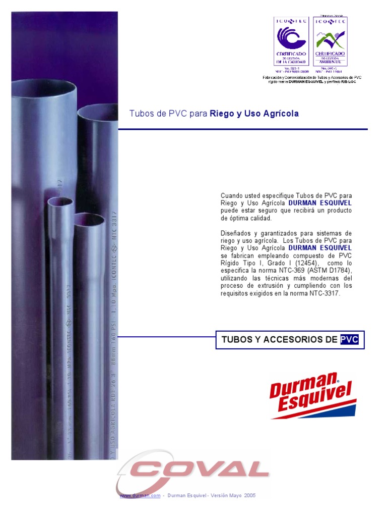 TUBOS Durman Riego Uso Agricola PDF | PDF | Tubería (transporte de ...