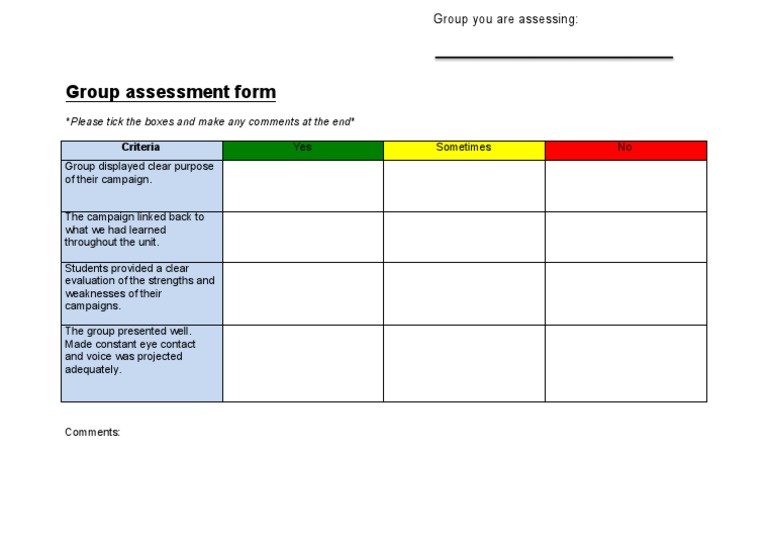 Group Assessment Form W10