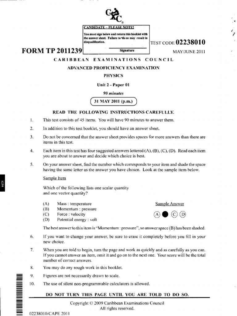 Cape Physics U2 P1 2011 Answers | PDF