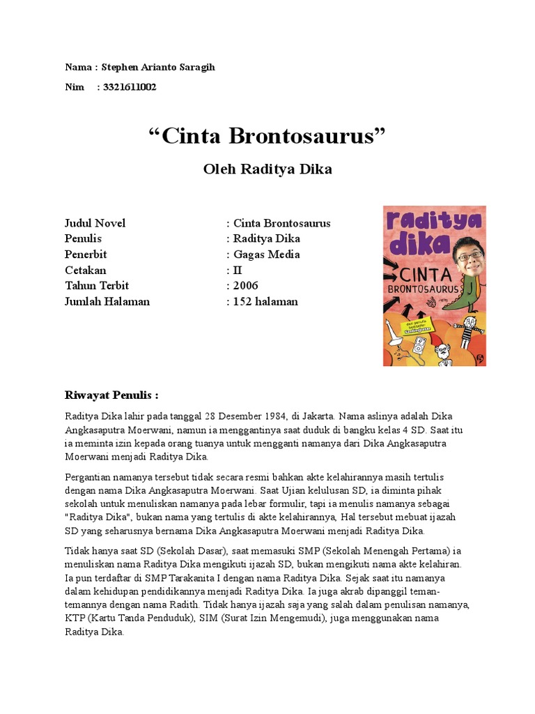 Resensi Novel Cinta Brontosaurus | PDF